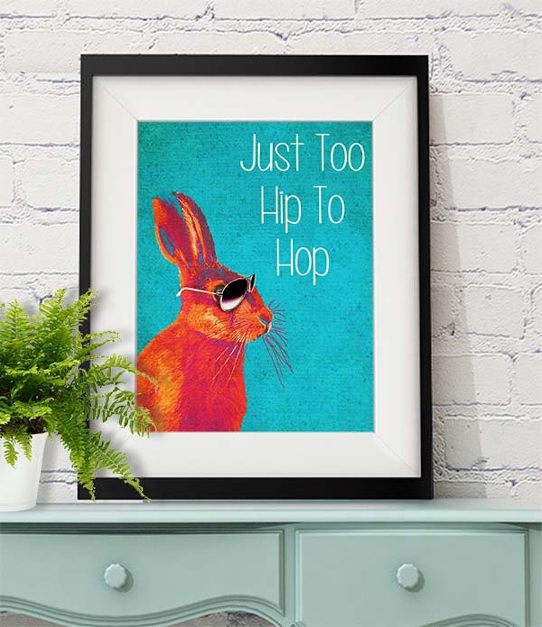 Too Hip to Hop Blue Rabbit Print Hare Print Wall Art Wall Decor Dorm ...
