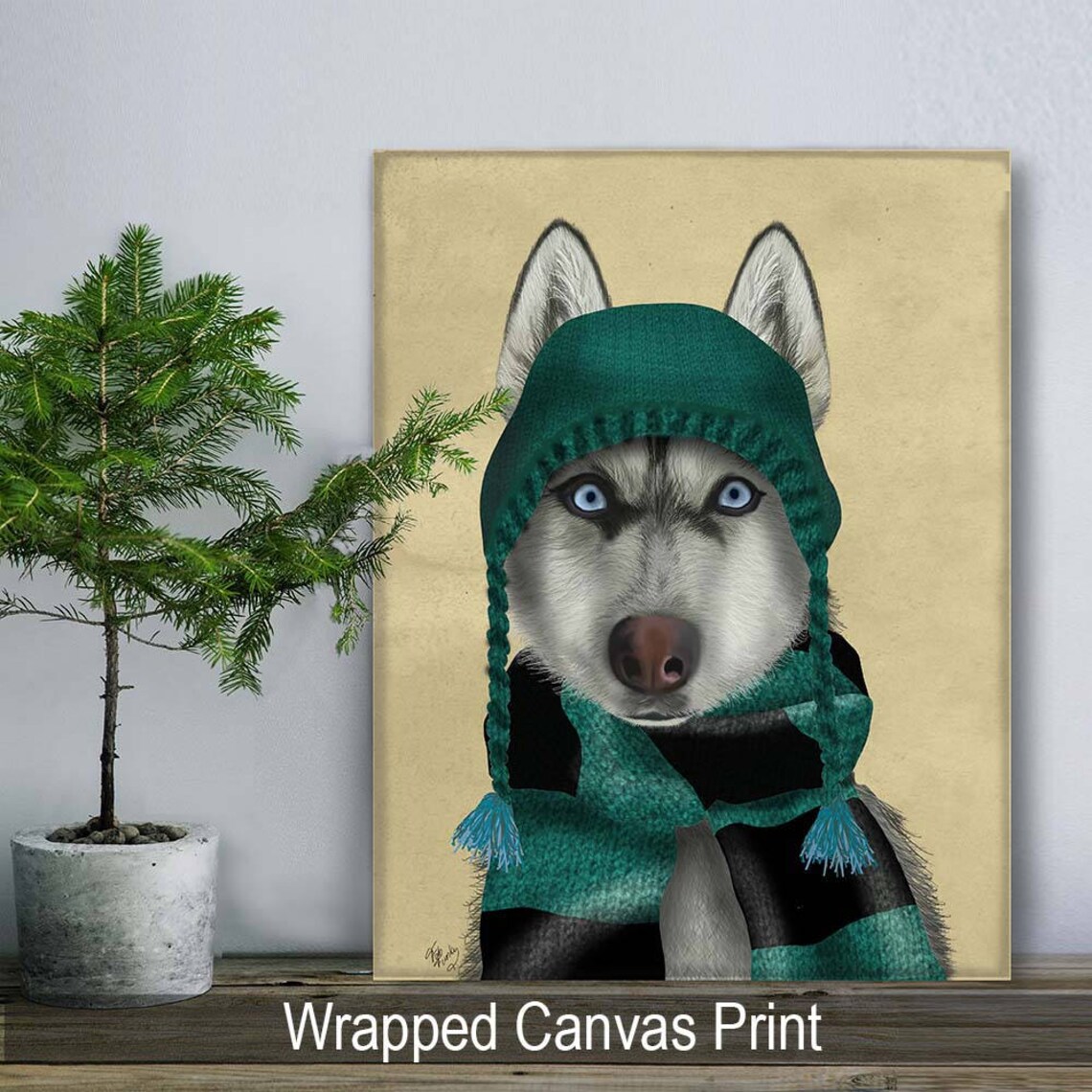 Husky Portrait Husky in Hat and Scarf siberian husky print | Etsy
