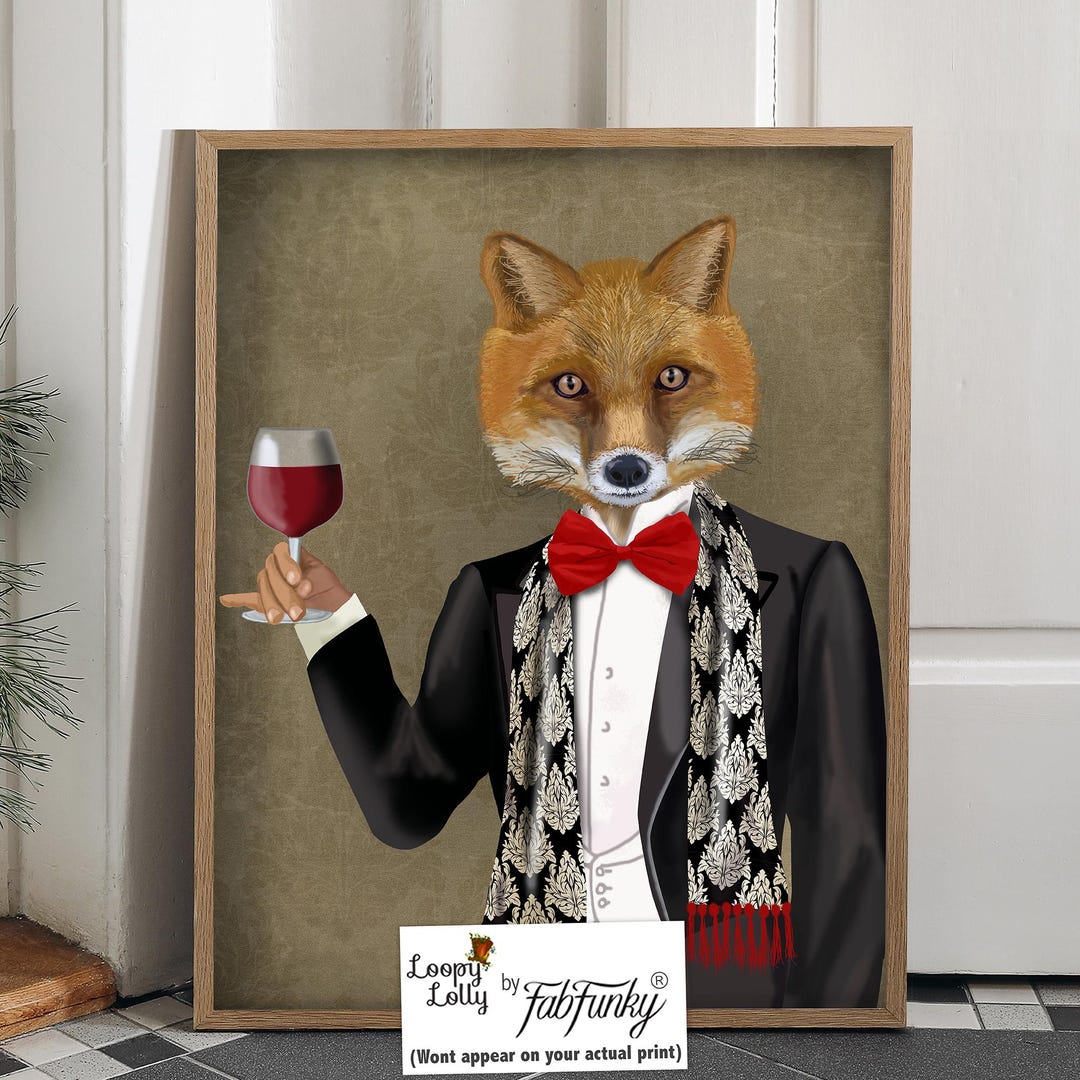 Fox Art Print for Wine Lovers, Wine Room Wall Art, Unique Host Gift ...