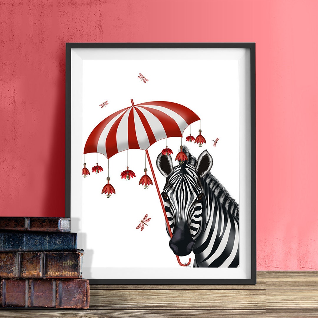 Wall Art for Girls Room - Zebra Umbrella Print - African Animal Art ...