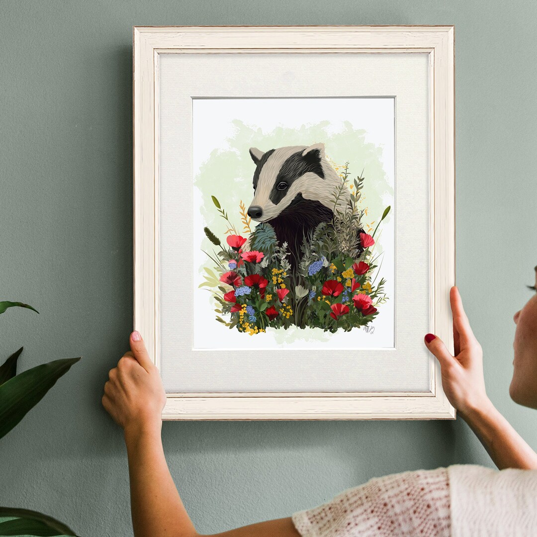 Badger Wall Art Cottage Garden Art Print or Canvas of Captivating ...