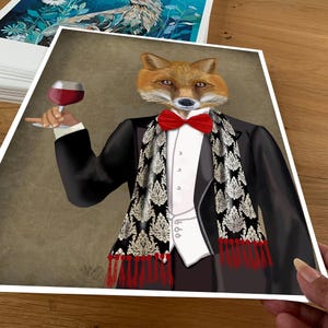 Fox Art Print for Wine Lovers, Wine Room Wall Art, Unique Host Gift ...