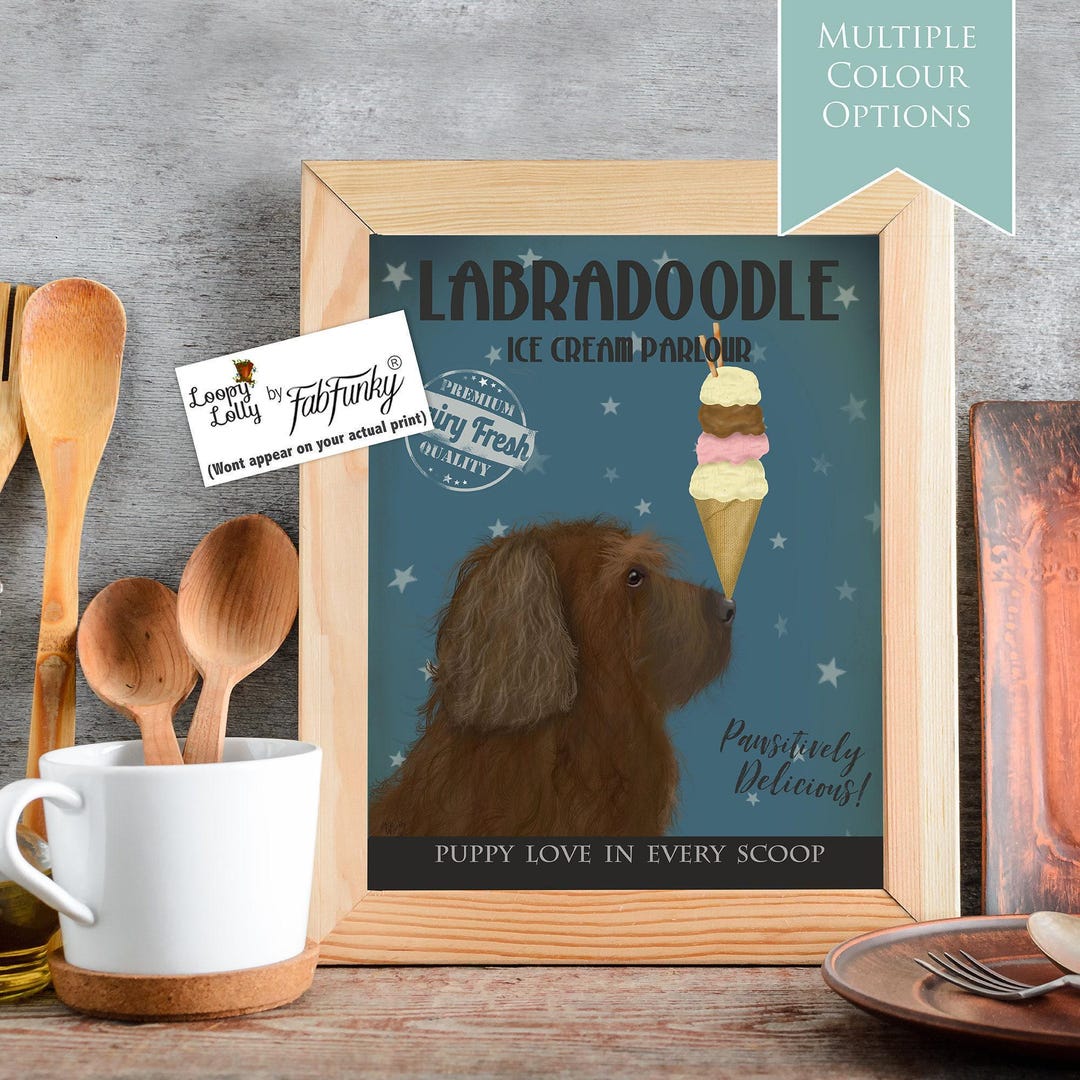 Brown Labradoodle Ice Cream Parlor Art Print: Retro Diner Kitchen Decor ...