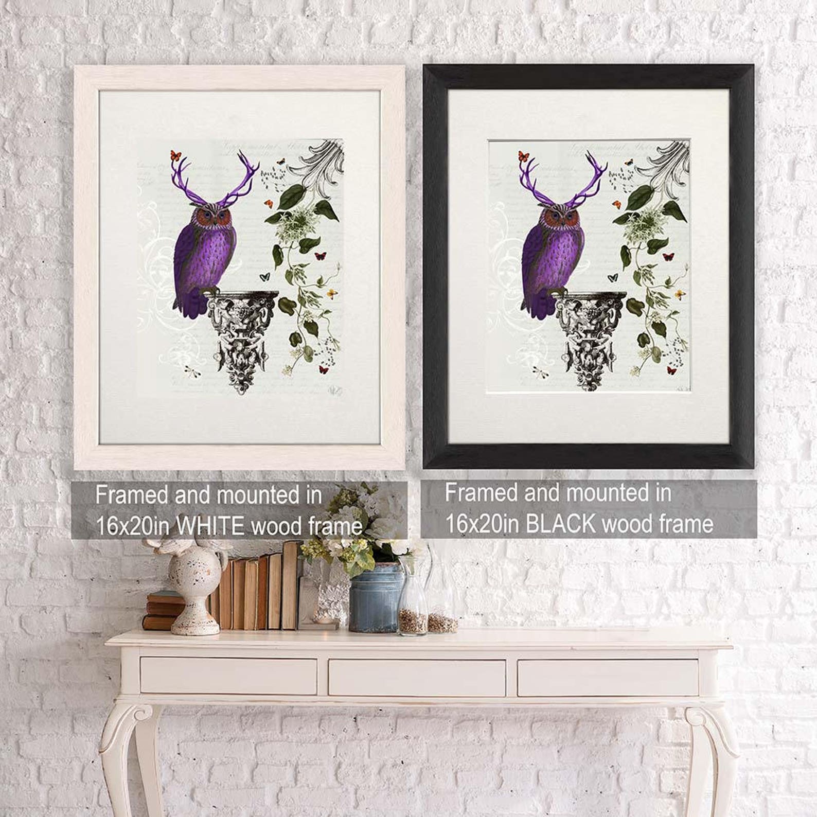 Purple Owl With Antlers Art Print Wall Decor Wall Art Wall - Etsy