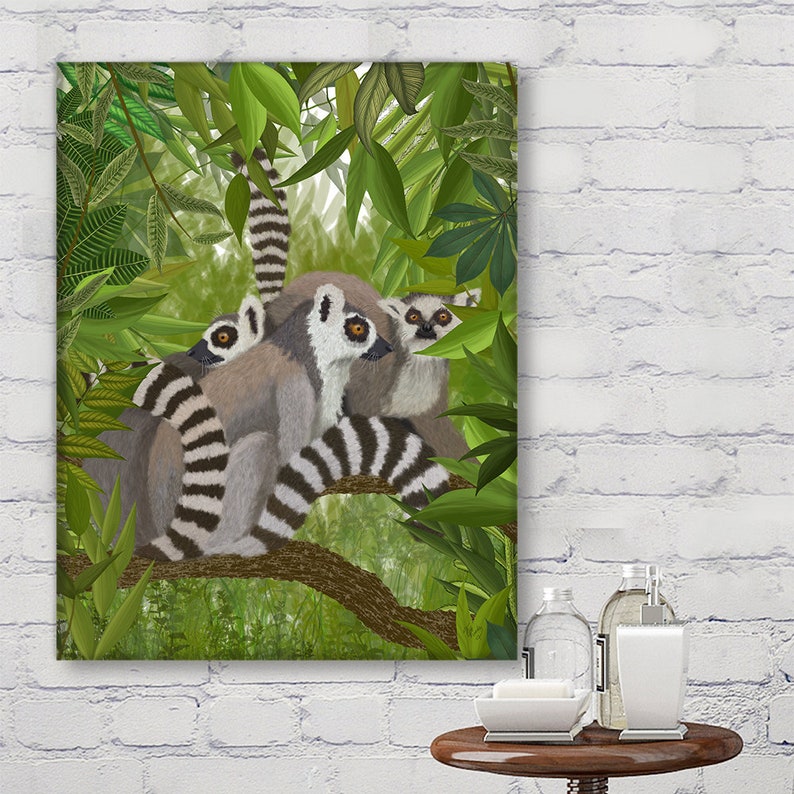 Tropical Wall Art Lemur Family in Canopy Monkey Decor - Etsy