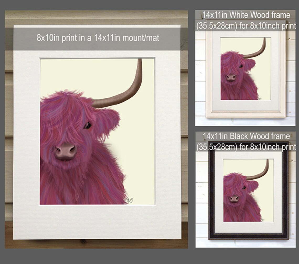 Cow Poster Art Highland Cow Pink Close up Modern Yak Print | Etsy