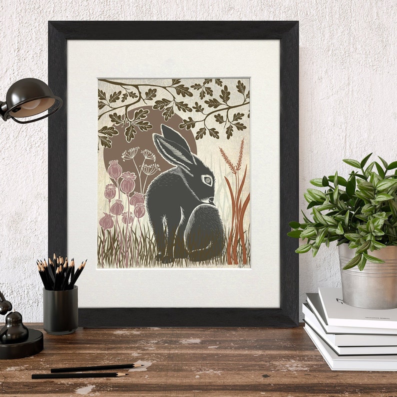 Hare Wall Art Moon Art Print Country Style Decor Rabbit | Etsy