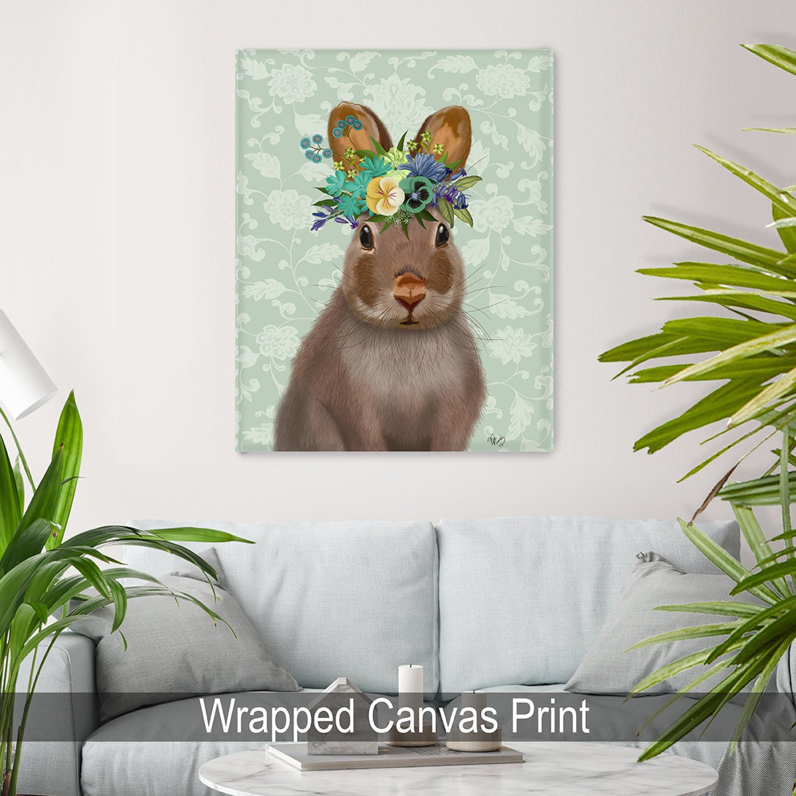 Rabbit art print Rabbit bohemian Rabbit painting Woodland | Etsy