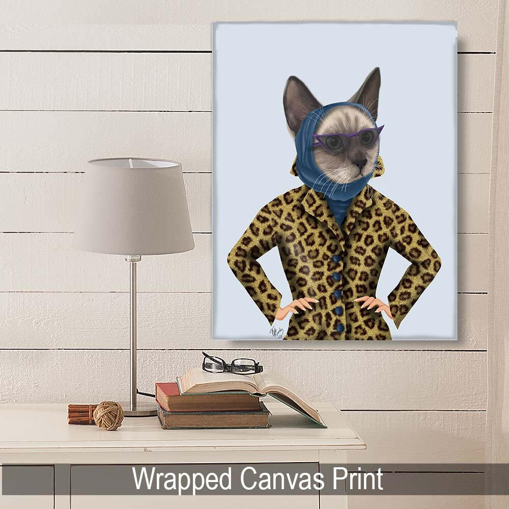 Grey Cat poster grey cat print Cat in leopard jacket cat | Etsy