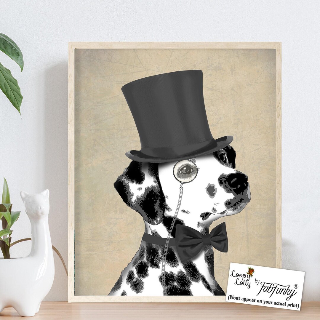 Dalmatian Art Print, Spotty Dog With Monocle and Top Hat, Whimsical ...