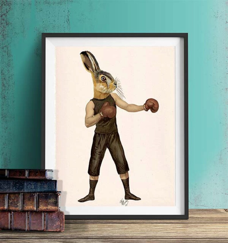 Boxing Hare Print Woodland Wall Art Gift for Men Gift for - Etsy