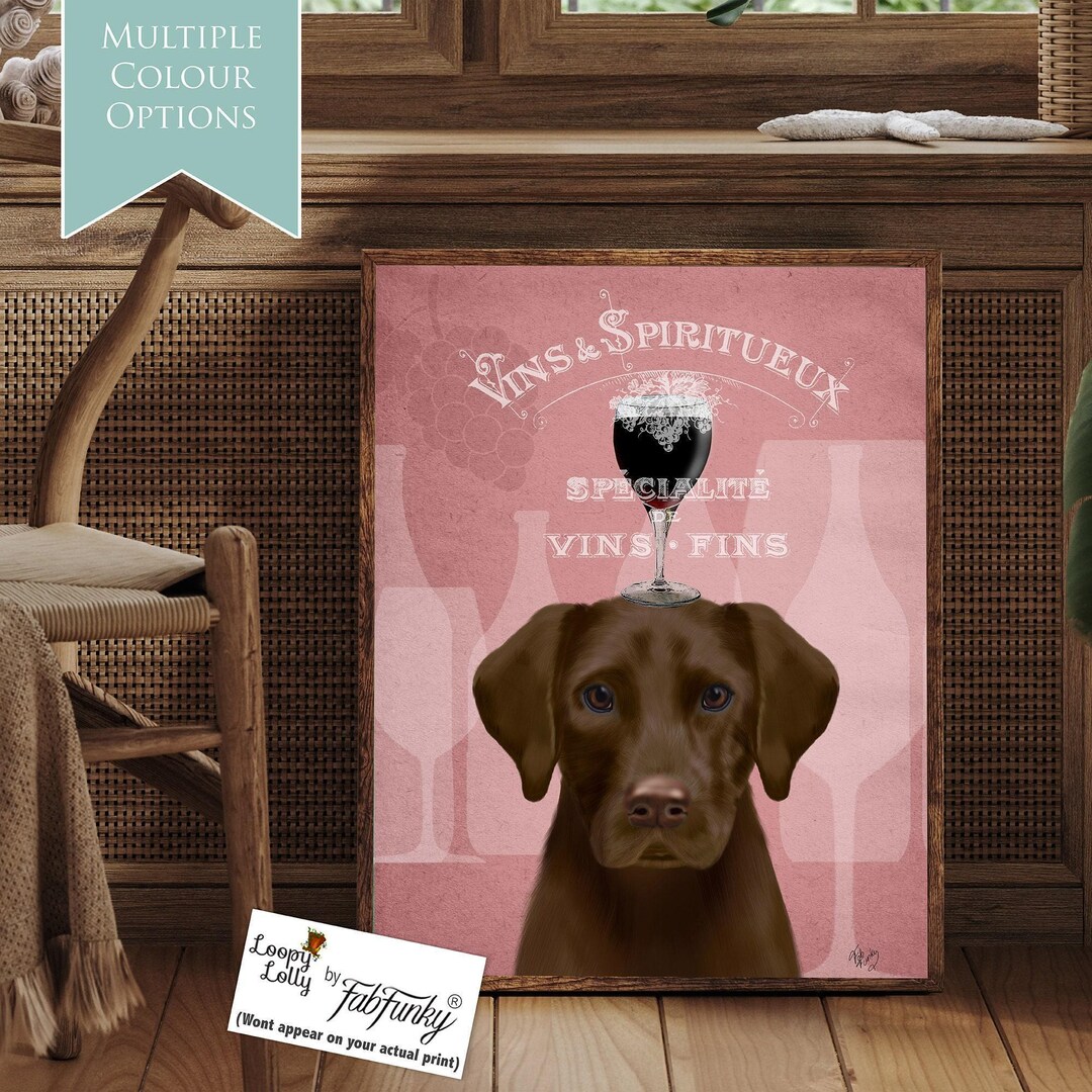 Chocolate Labrador Art Print: Whimsical Dog With Wine - Etsy