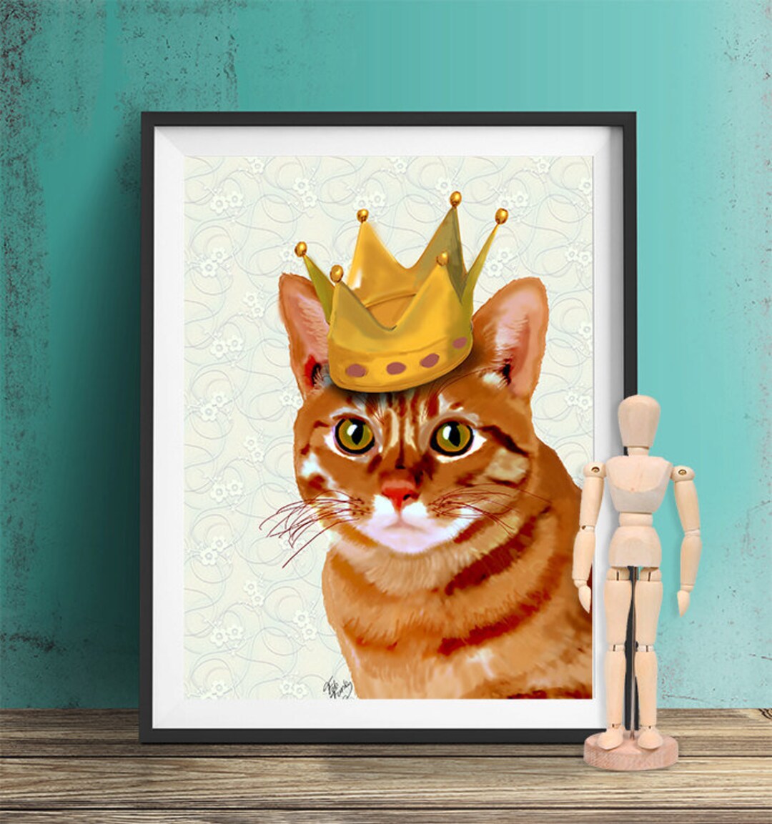 Cat Illustration, Ginger Cat With Crown Ginger Cat Print, Ginger ...