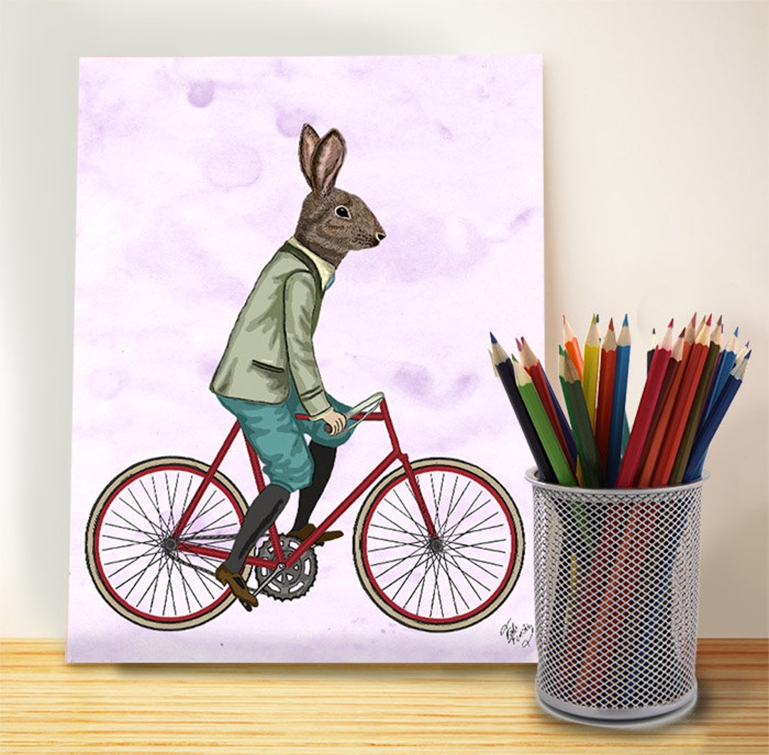 Rabbit on Bike - Art Print Digital Art Illustration Rabbit Print Wall ...