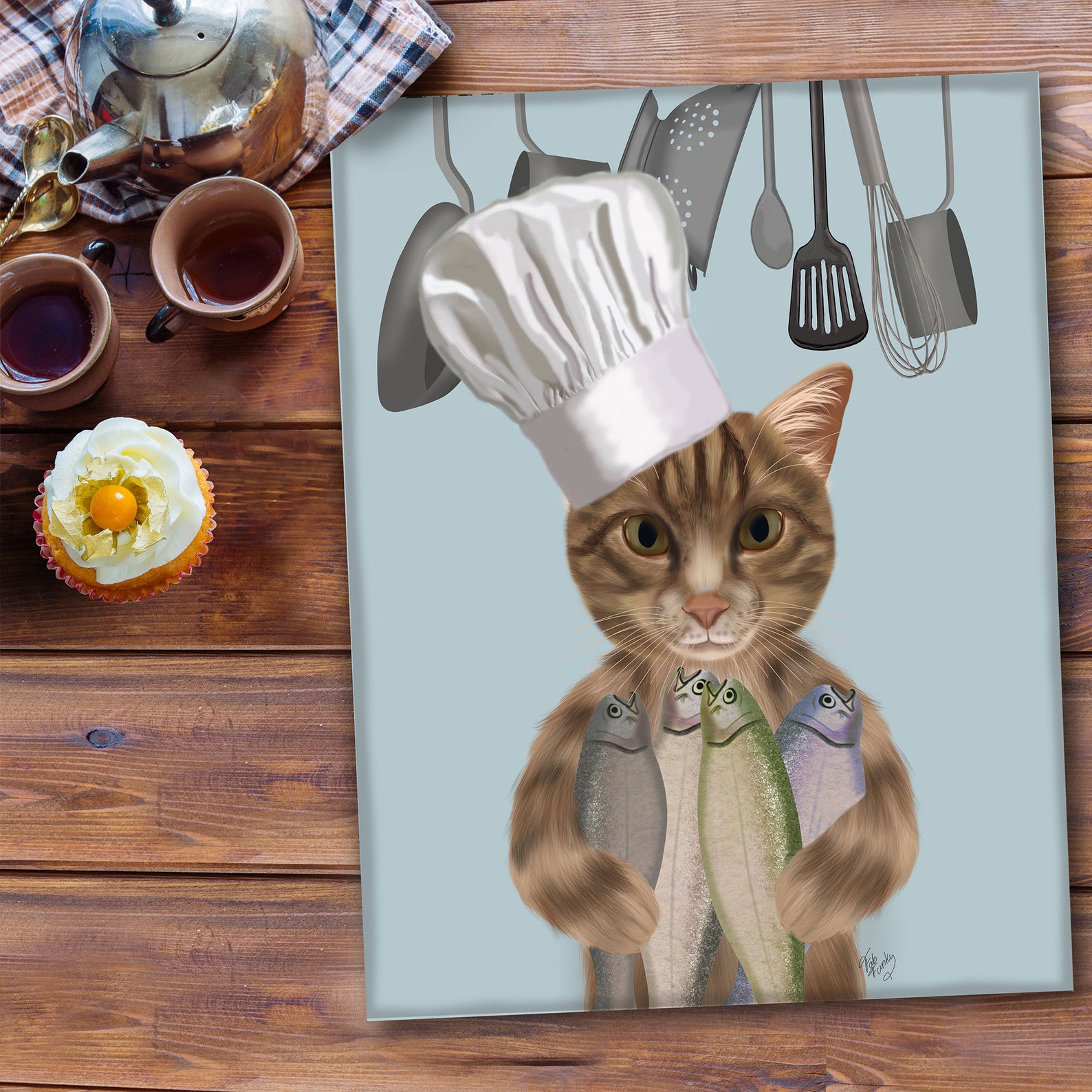 Kitten print Cat art print Cat chef wall art Kitchen decor | Etsy