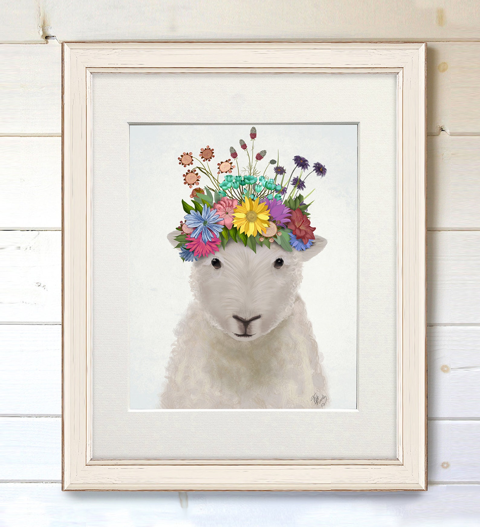 Cute Lamb Decor Sheep With Flower Crown 1 Sheep Art Print - Etsy