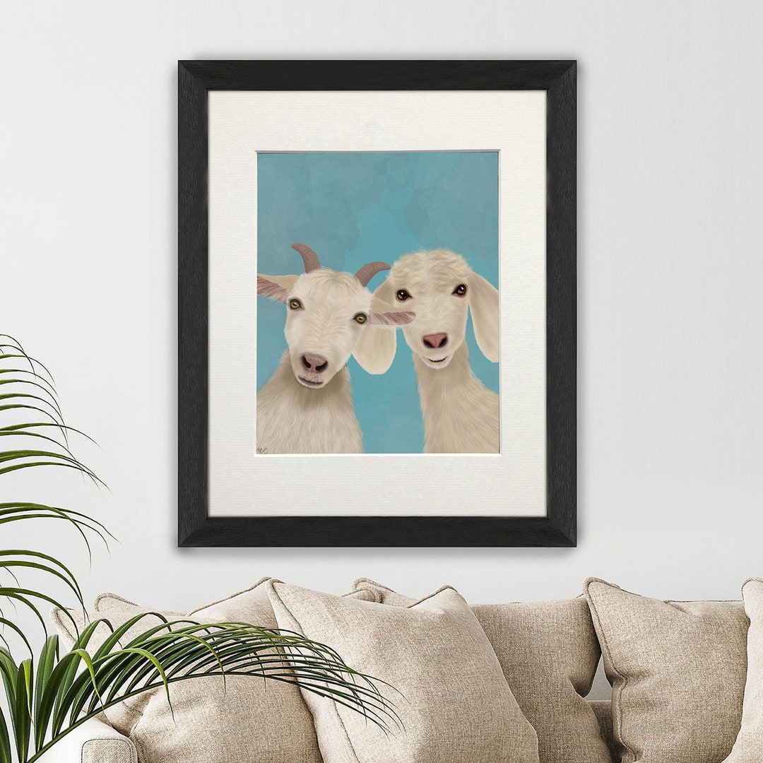 Painting of Goats, Goat Duo Looking at You, Goat Art Print, Funny Goat ...