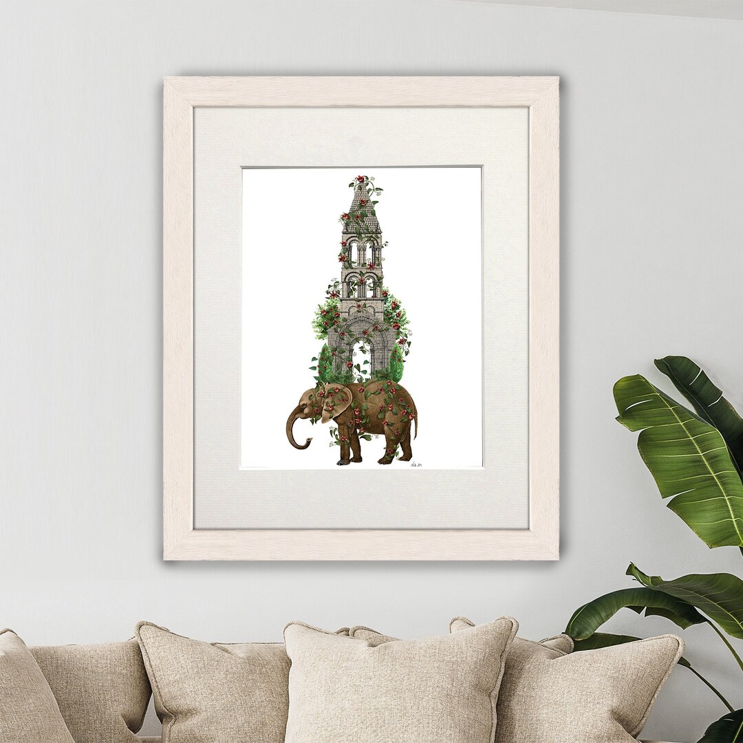 Elephant Tower Print, Surreal Print of an Elephant Carrying a Large ...