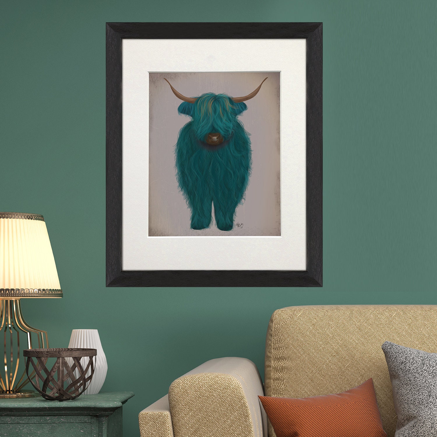 Rustic Cow Wall Art Highland Cow Turquoise Full Print Yak - Etsy