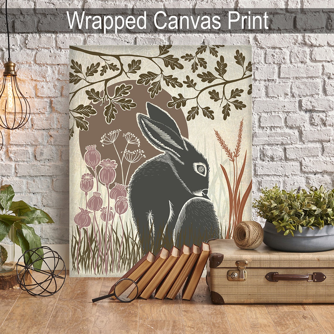 Hare Wall Art Moon Art Print Country Style Decor Rabbit | Etsy