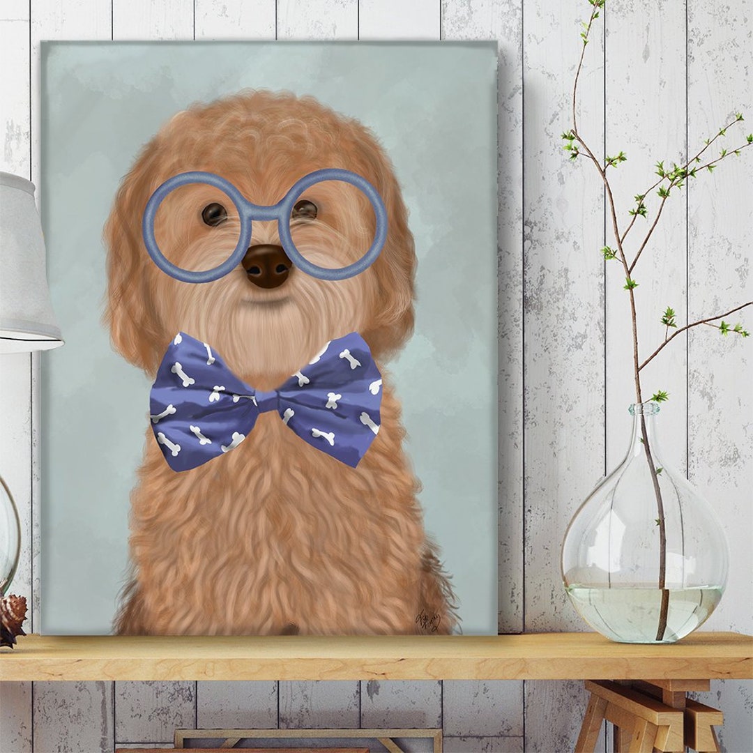 Cockapoo Gift Cockerpoo Apricot With Glasses and Bowtie Nerdy Room ...
