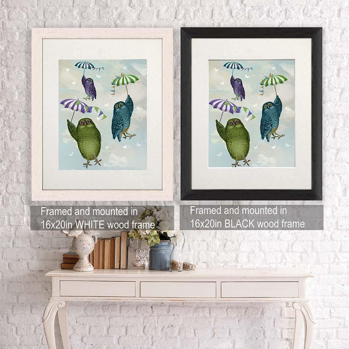 Owl Poster Owls With Umbrellas Owl Wall Art Owl Illustration Owl Gifts ...