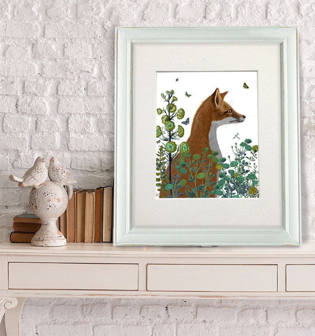 Fox Art Fox in the Garden Fox Wall Art Fox Print Woodland Critter Art ...
