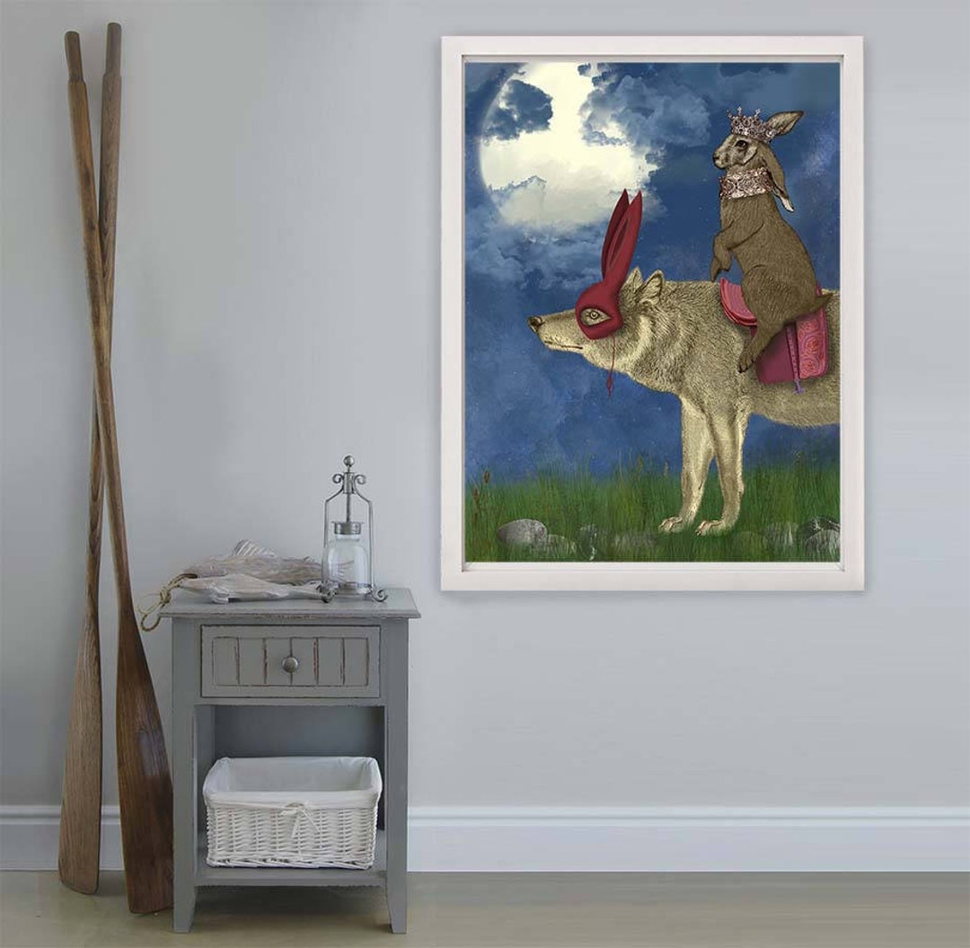 Hare Print - Arrival of the Hare King - Rabbit Print Wolf Poster Rabbit ...