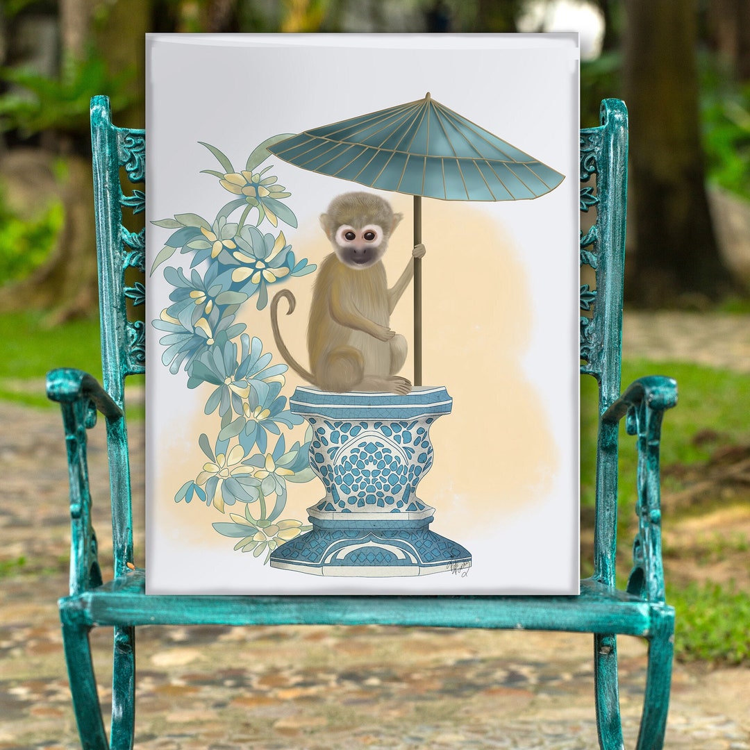 Chinese Monkey Art, Modern Chinoiserie Canvas or Framed Art Cute Monkey ...