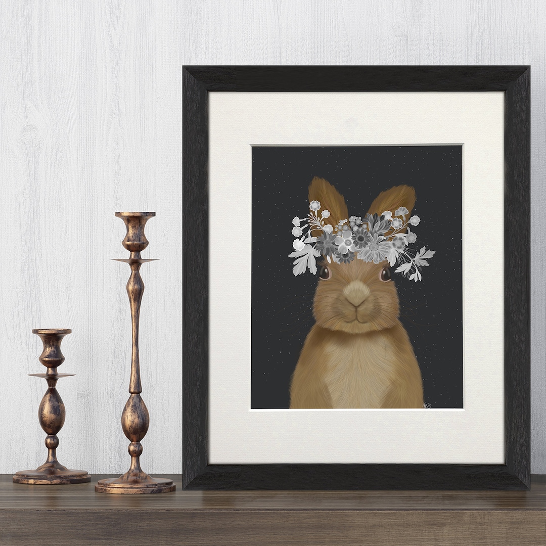 Rabbit Wall Print - Rabbit White Flowers - Rabbit Art Rabbit Painting ...