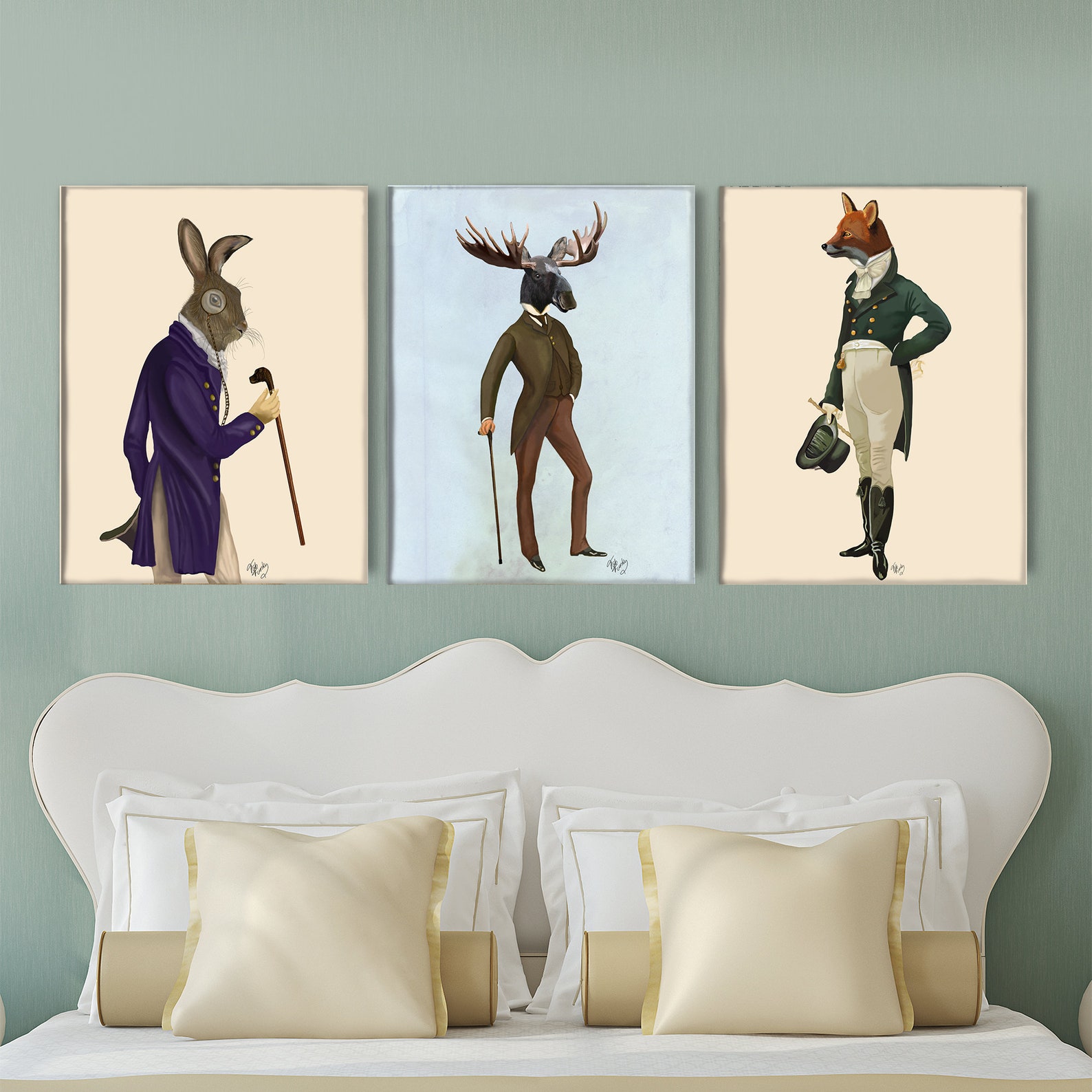 Set of 3 Prints Anthropomorphic Hare Print Moose Wall Art | Etsy UK