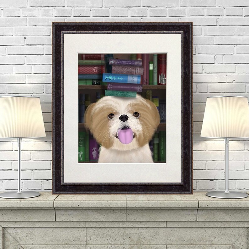 Shih Tzu Wall Art Shihtzu With Books Tzus Decor Shihtzu - Etsy