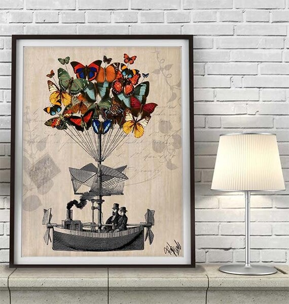 Butterfly Airship Art Poster Illustration Digital Print Wall | Etsy