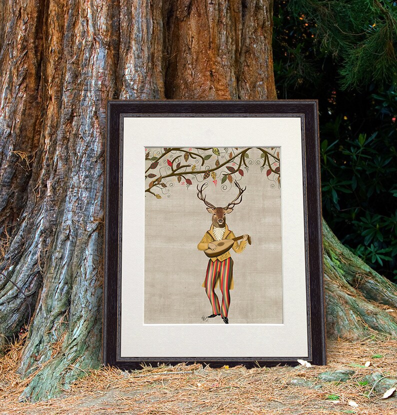 Woodland Critter Art Deer Minstrel Deer print Deer art | Etsy
