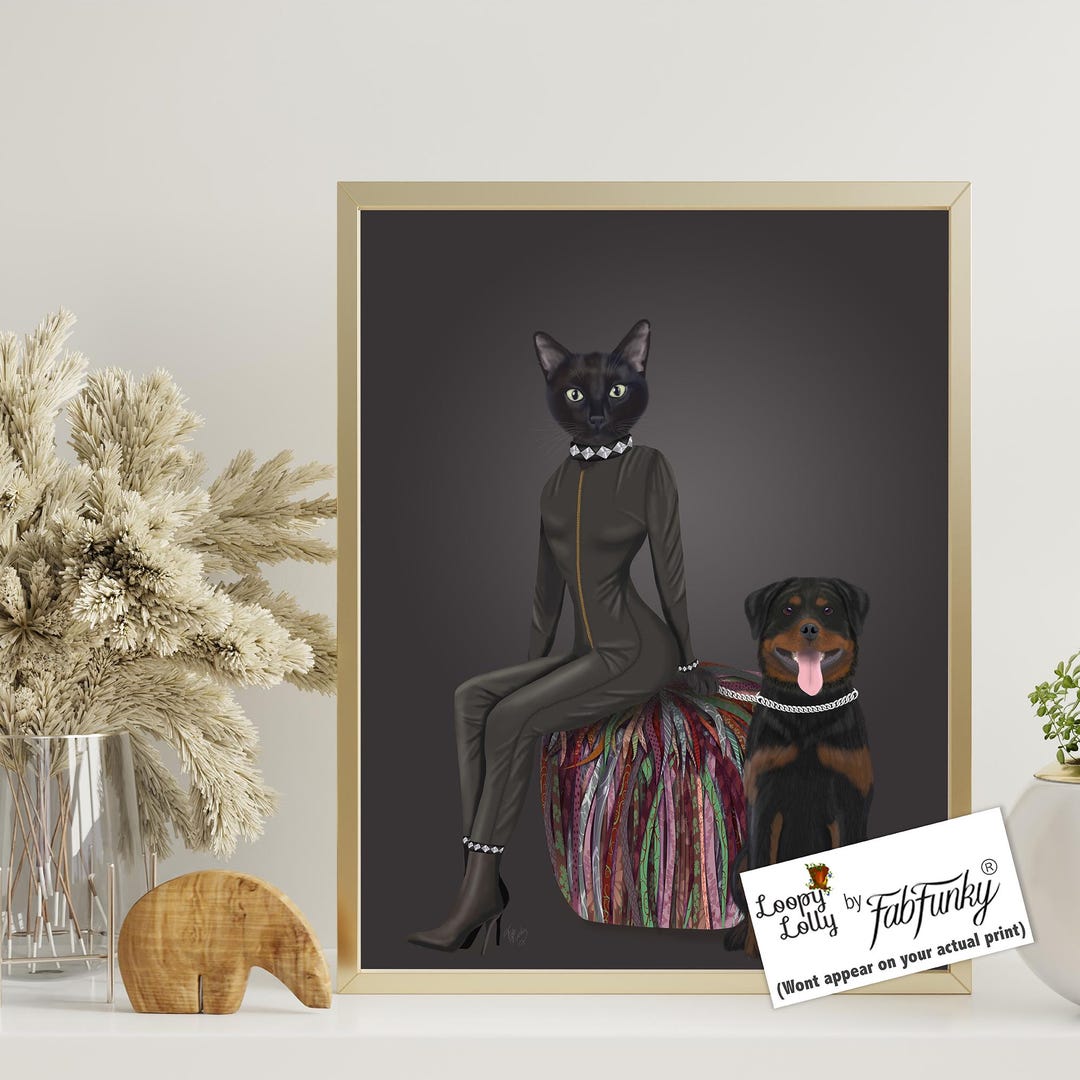 Erotic Painting Black Cat and Rottweiler Gay Room Decor Bondage Art ...