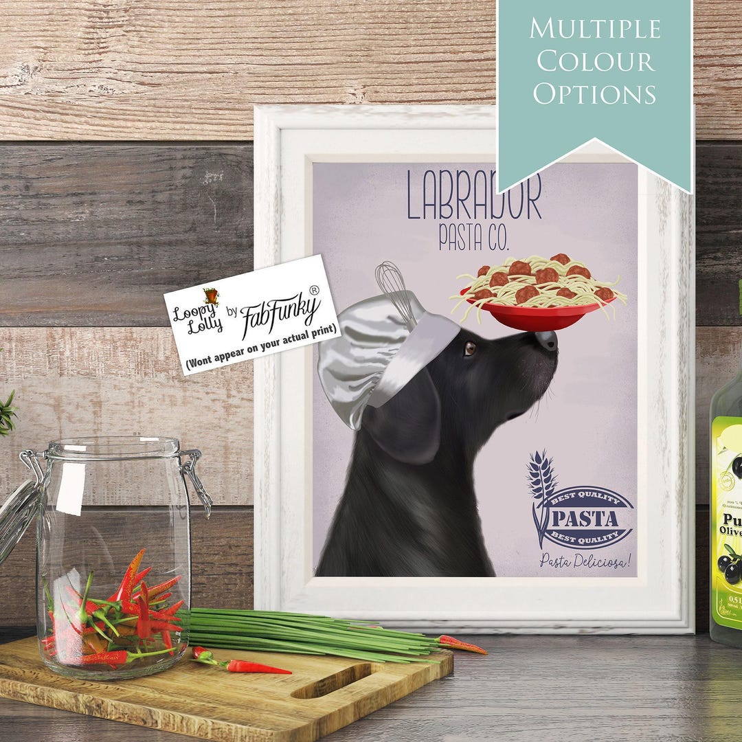 Black Labrador Chef Art Print: Black Lab Italian Spaghetti Kitchen ...