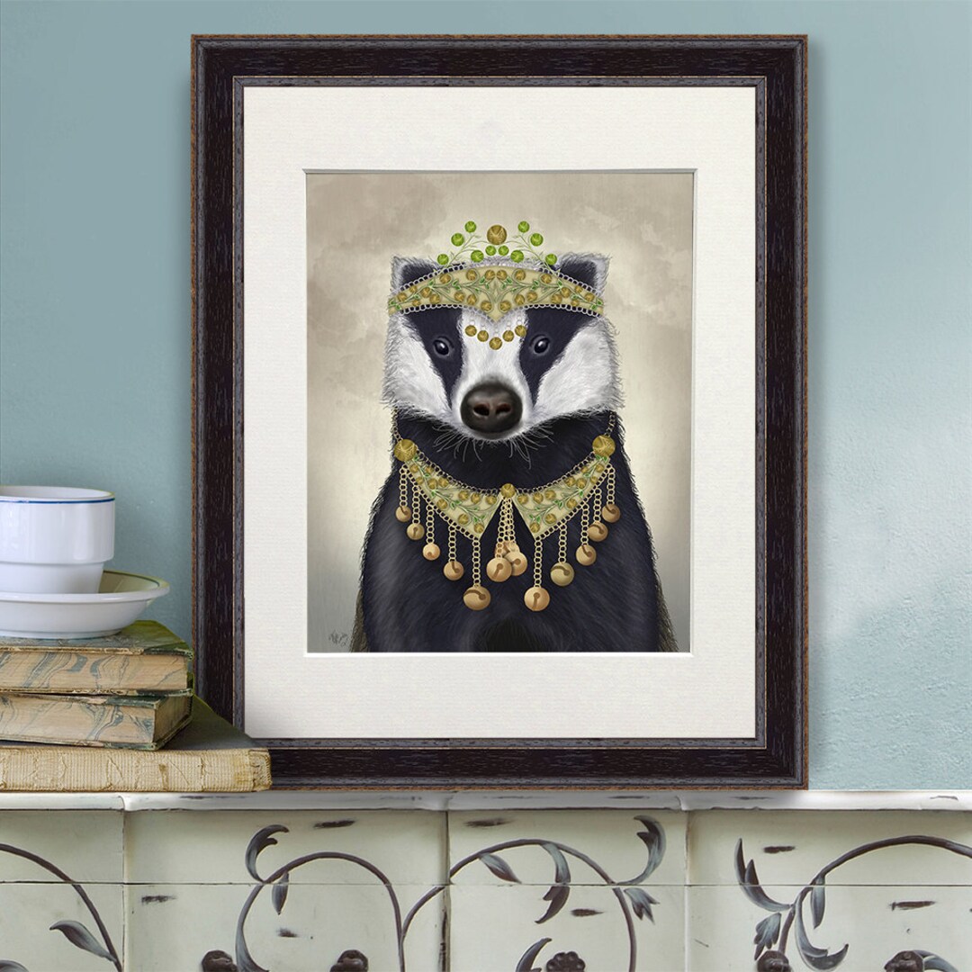 Badger Decor Badger With Tiara Portrait Badger Lover Badger Wall Decor ...