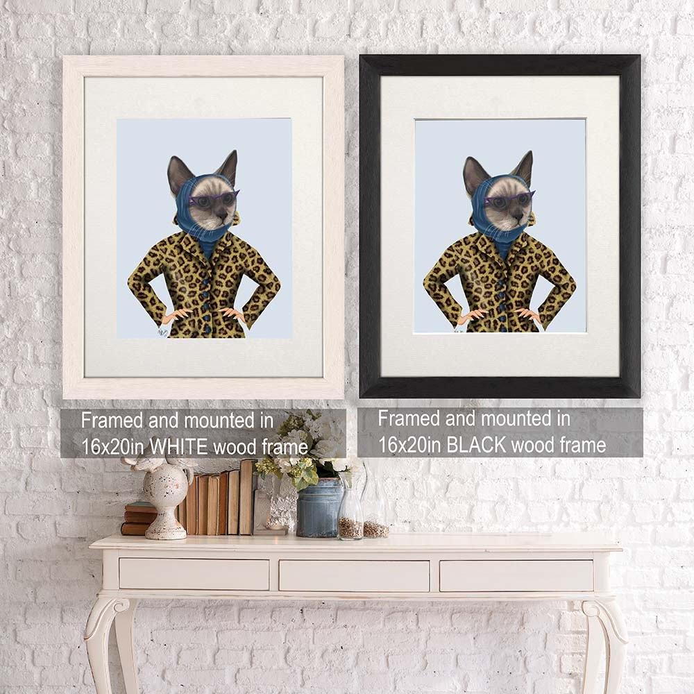 Grey Cat poster grey cat print Cat in leopard jacket cat | Etsy