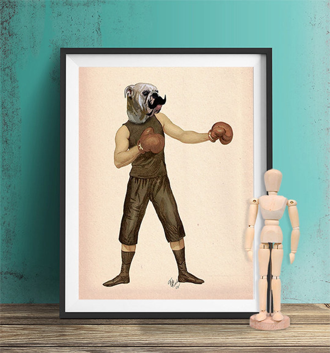 Bulldog Boxing Full Digital Art Original Illustration Giclee Print Dog ...