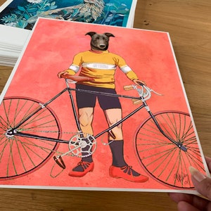 Greyhound Dog on Bike Art Print, Wall Art, Wall Decor, Wall Hanging ...
