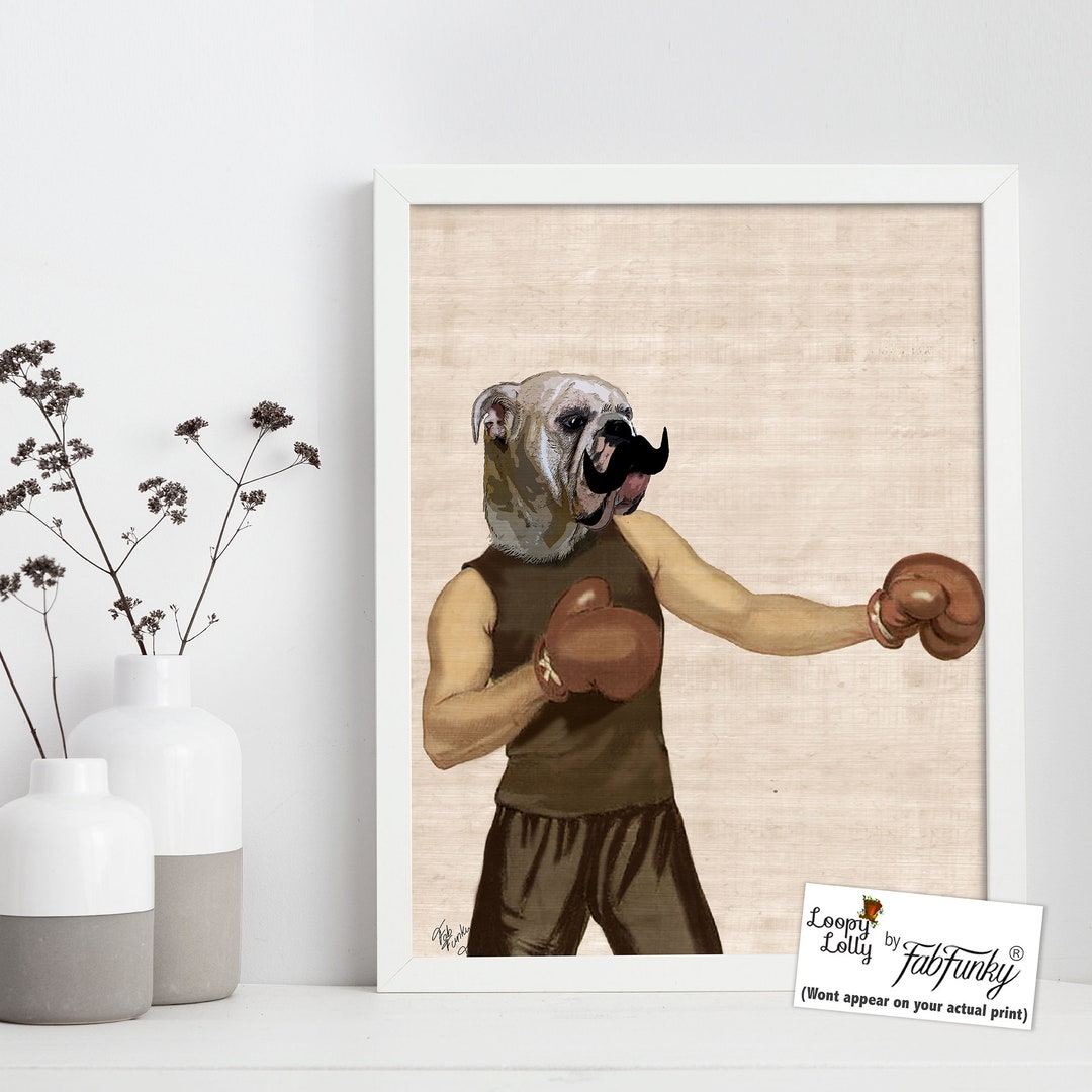 Bulldog Boxing Portrait Art Print Acrylic Painting Giclee Mixed Media ...
