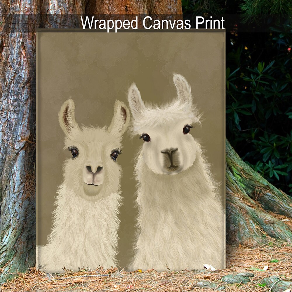 Llama art Llama duo looking at you cute llama print gift | Etsy