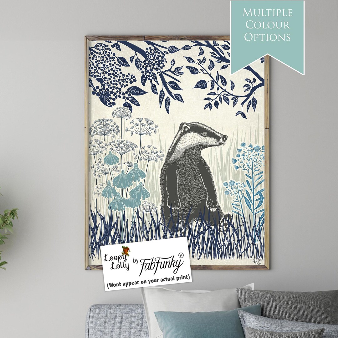 Badger Art Print, Lino Cut Style Badger Wall Art, Beautiful Portrait ...