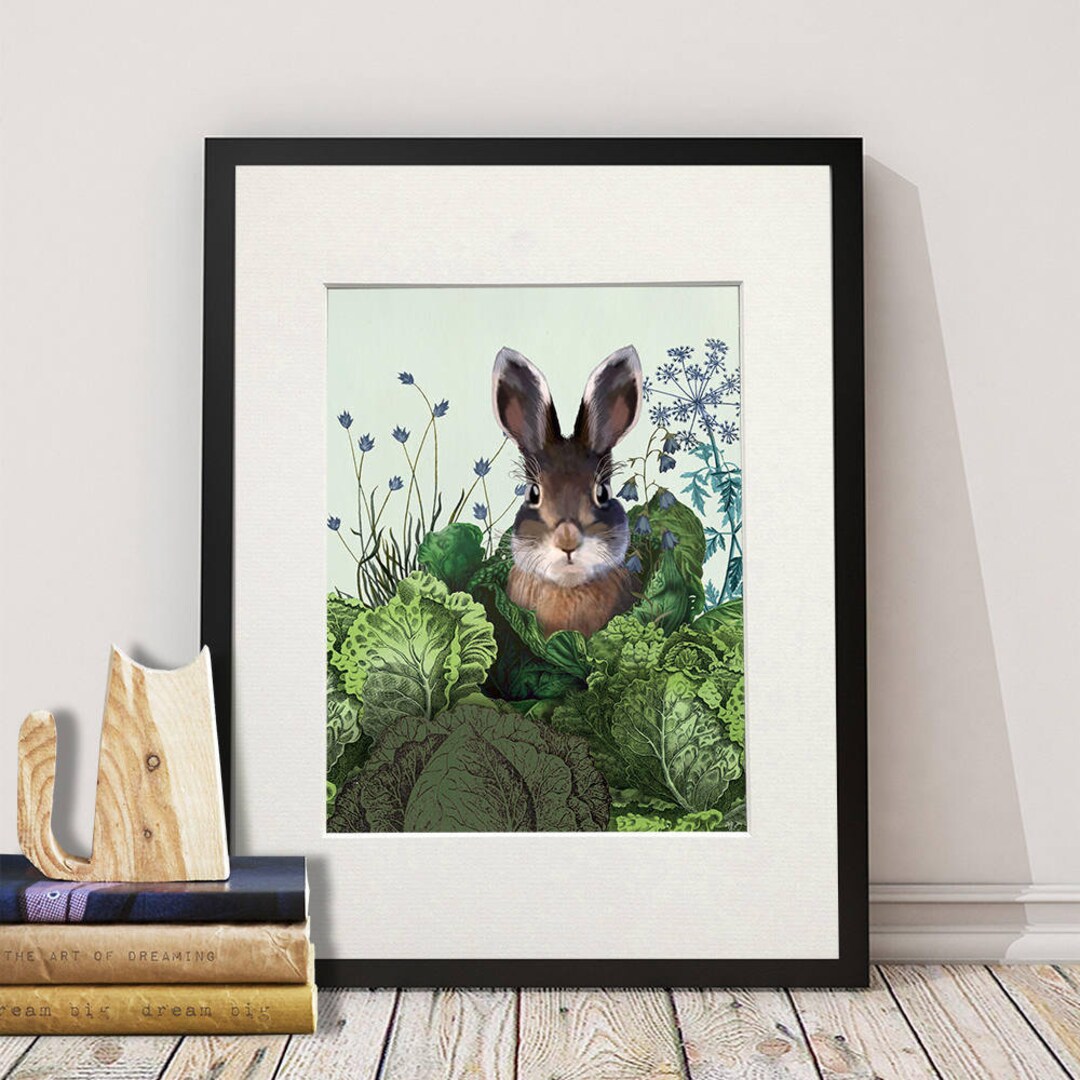 Rabbit Poster - Cabbage Patch Rabbit 4 - Rabbit Decor Rabbit Painting ...