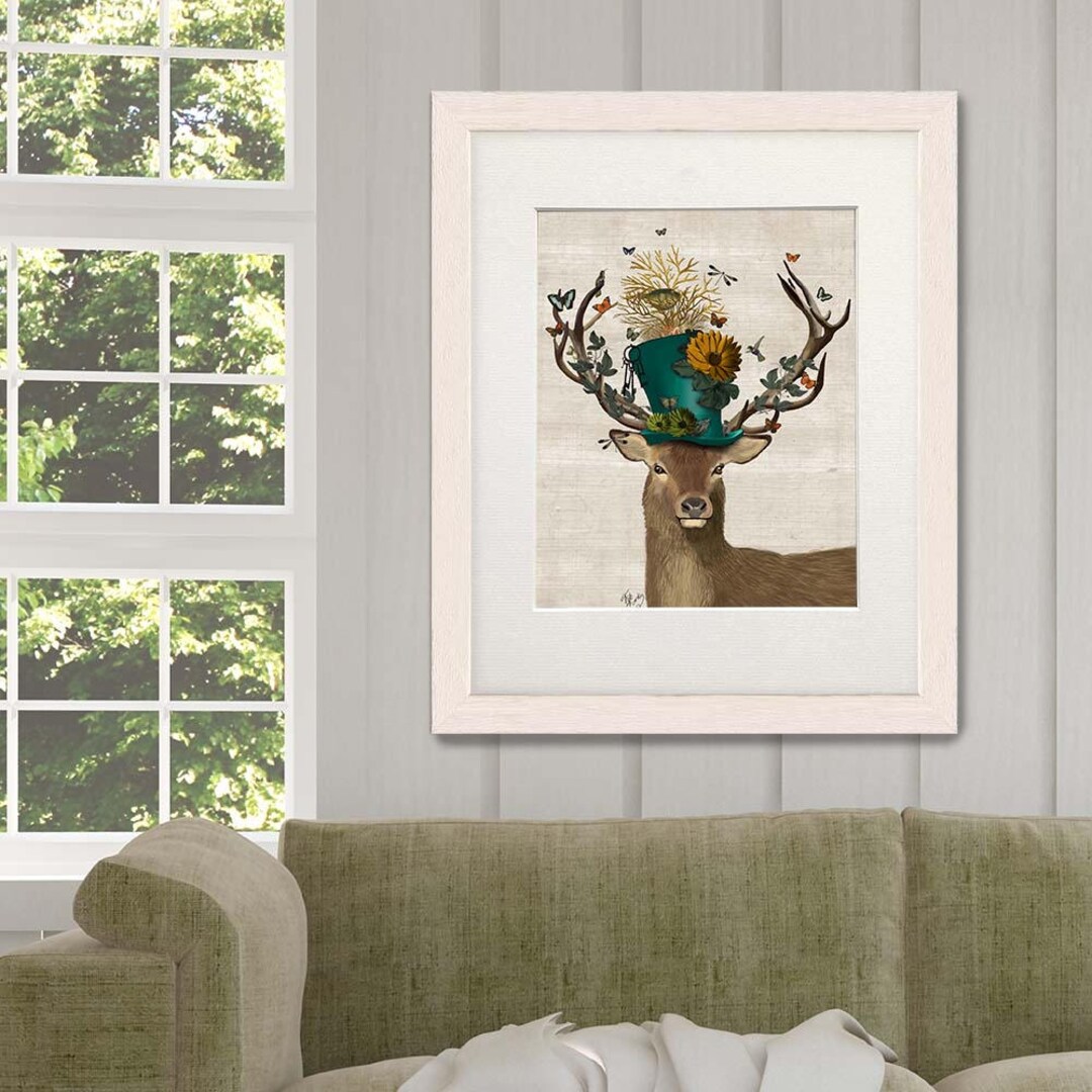 The Mad Hatter Deer Print - Alice in Wonderland Decor Deer Illustration ...