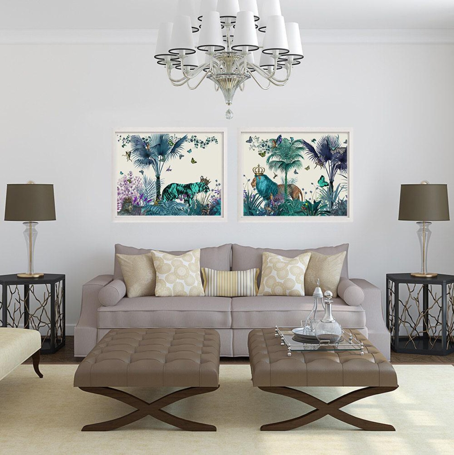 Blue Tiger Print Colourful Wall Art Tiger Picture Tiger Art Print Tiger ...