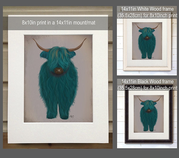 Rustic cow wall art Highland cow turquoise full print Yak | Etsy