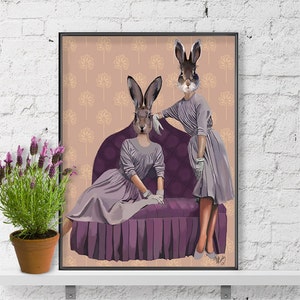 Purple Rabbits Art Print Digital Art Illustration Mixed Media Original ...