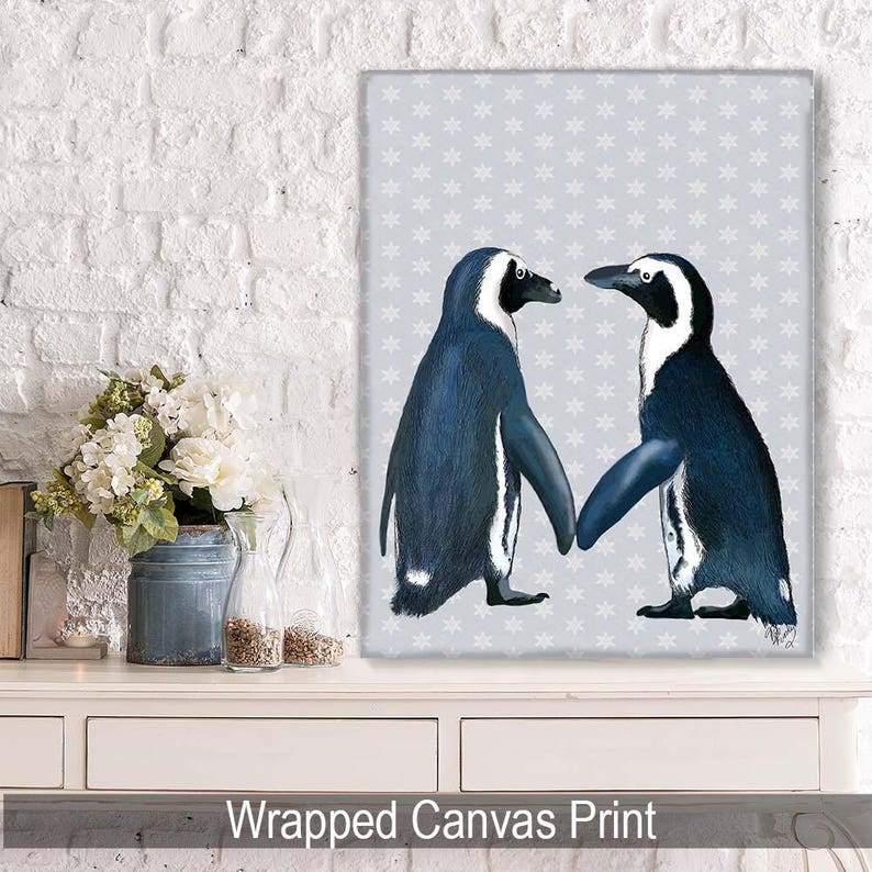 Penguins in Love Portrait Art Print Illustration Poster | Etsy