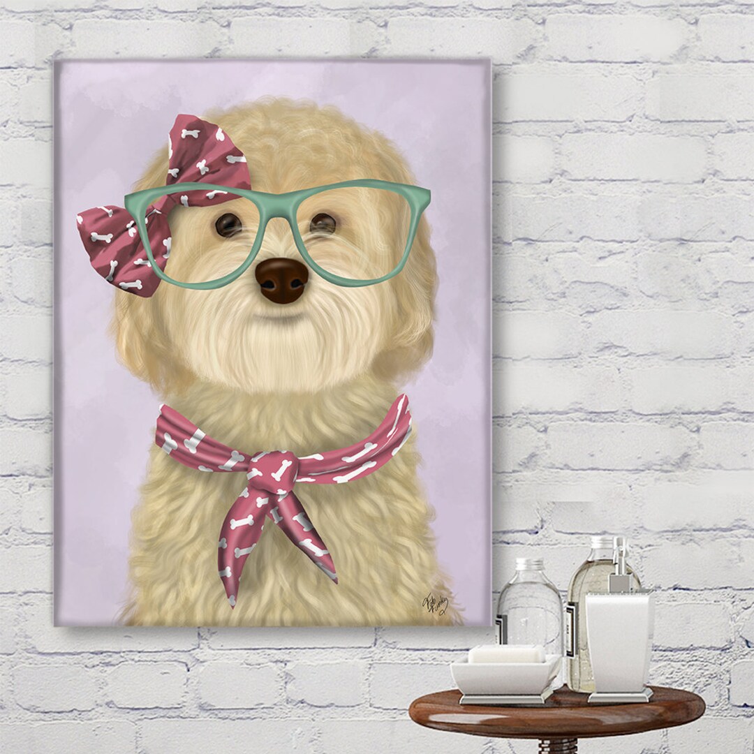 Cockerpoo Blonde Glasses and Scarf Dog Print Poster Pretty Wall Art ...